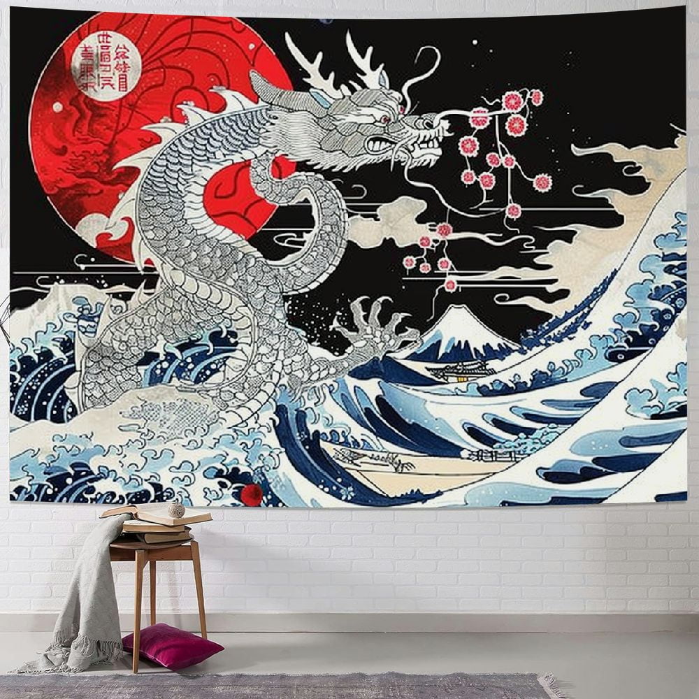BCIIG Japanese Dragon Tapestry Japanese Wave Tapestry Wall Hanging ...