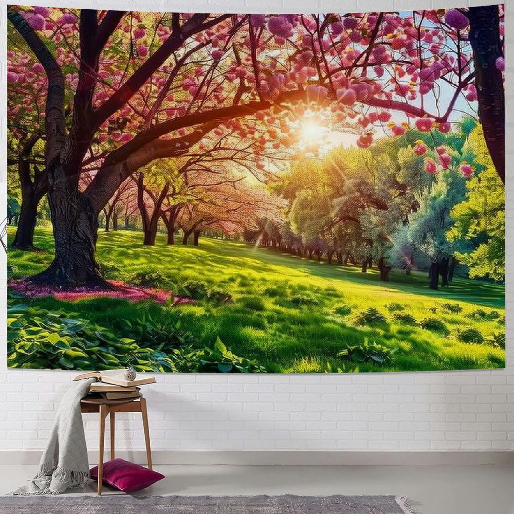 BCIIG Japanese Garden Tapestry, Cherry Blossom Grass Flower Tree Hippie ...