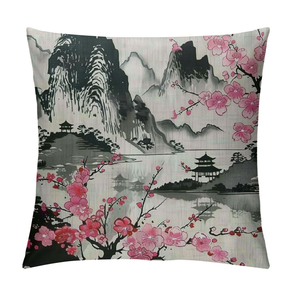 BCIIG Japanese Watercolor Spring Pillow case, Mount Fuji with Cherry ...