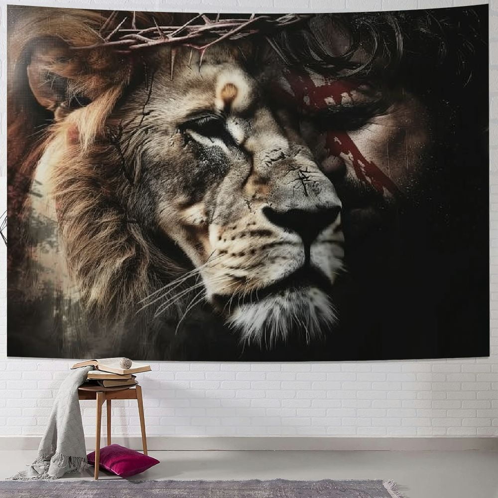 BCIIG Jesus And The Lion (19) Sacred Heart of Jesus Tapestry Tapestry ...