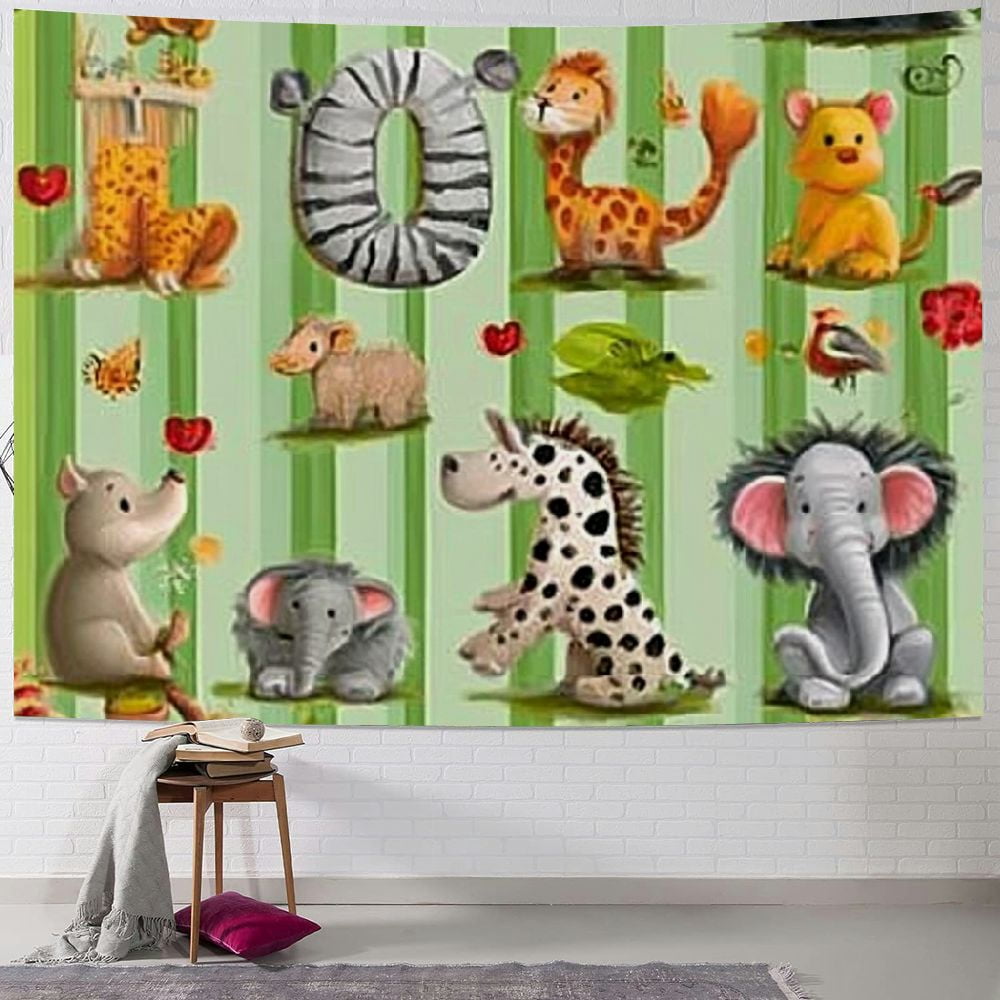 BCIIG Kids Jungle Animals Tapestry Wall Hanging Xlarge ,Cute Elephant ...