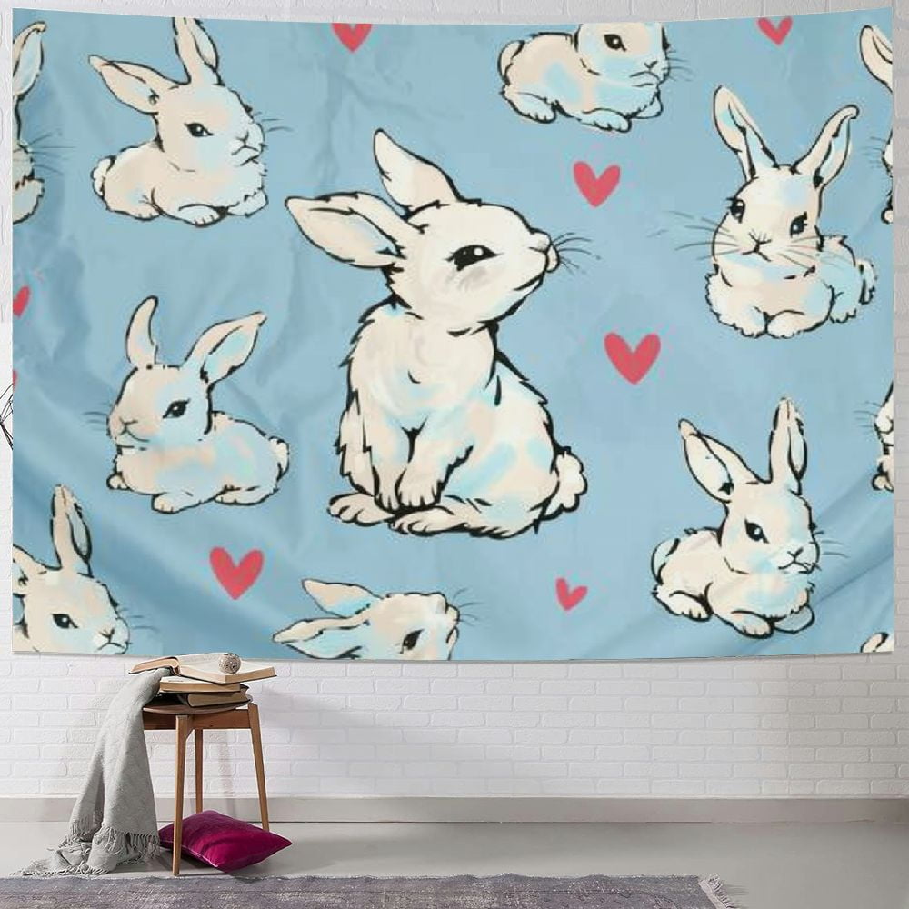 BCIIG Kids Rabbit Tapestry Wall Hanging Cute Rabbit Heart Tapestry for ...