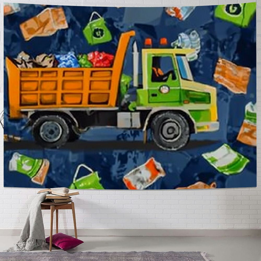 BCIIG Kids Tapestry Garbage Truck Wall Tapestry, Cartoon Car Vehicles ...