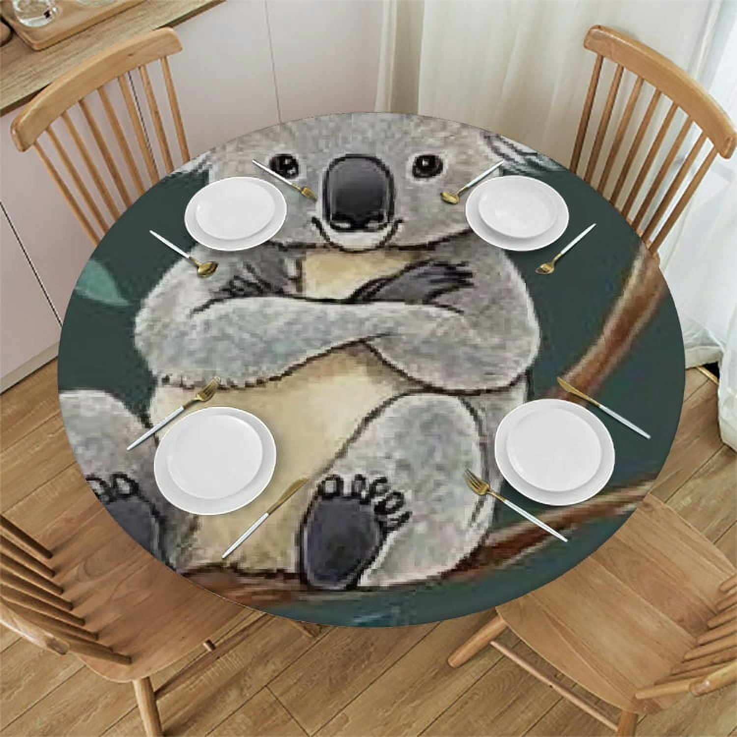 BCIIG Koala Bear Tree Branch Leaves Round Tablecloth Stain-Resistant ...