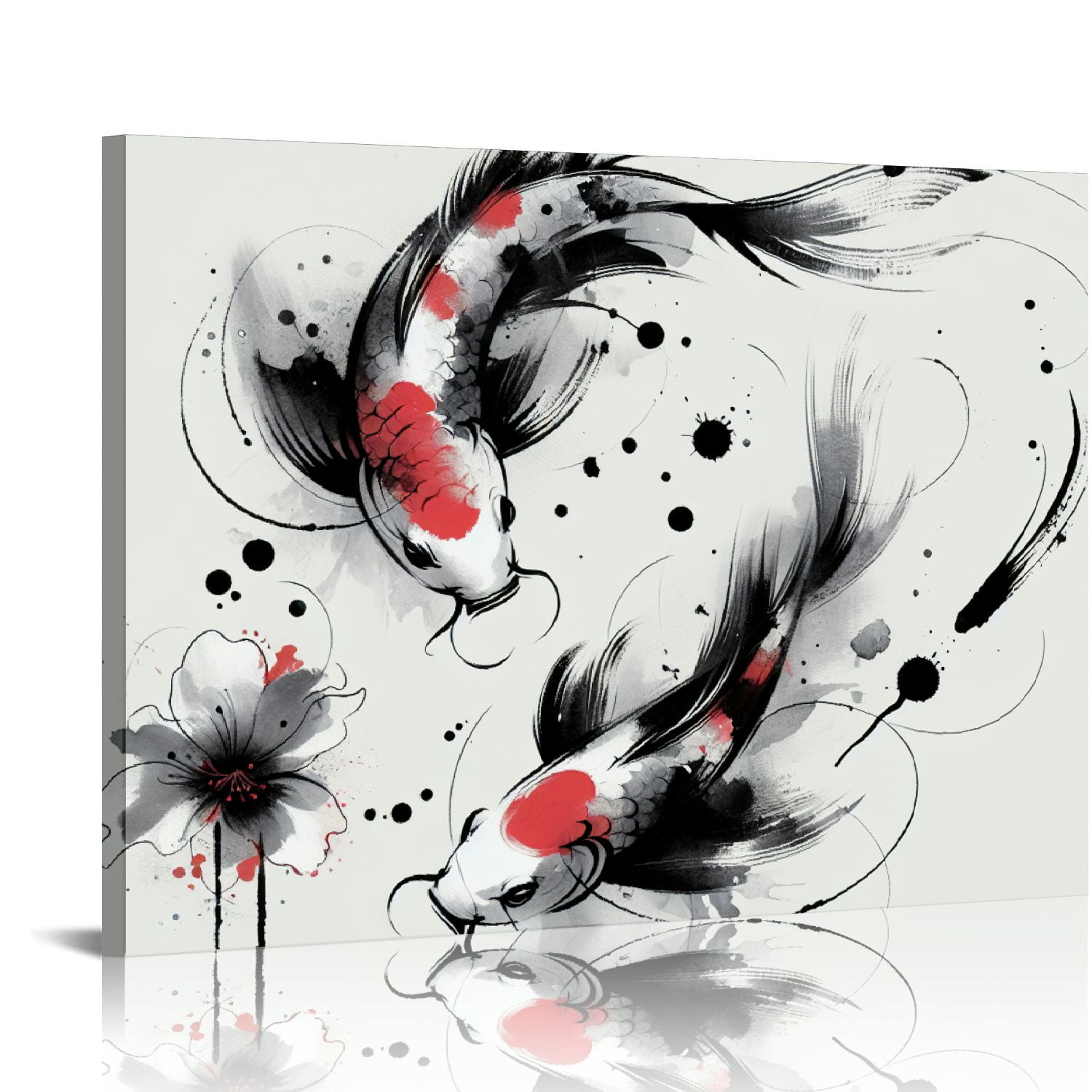 BCIIG Koi Fish Canvas Wall Art Watercolor Lotus Flowers Ink Painting ...