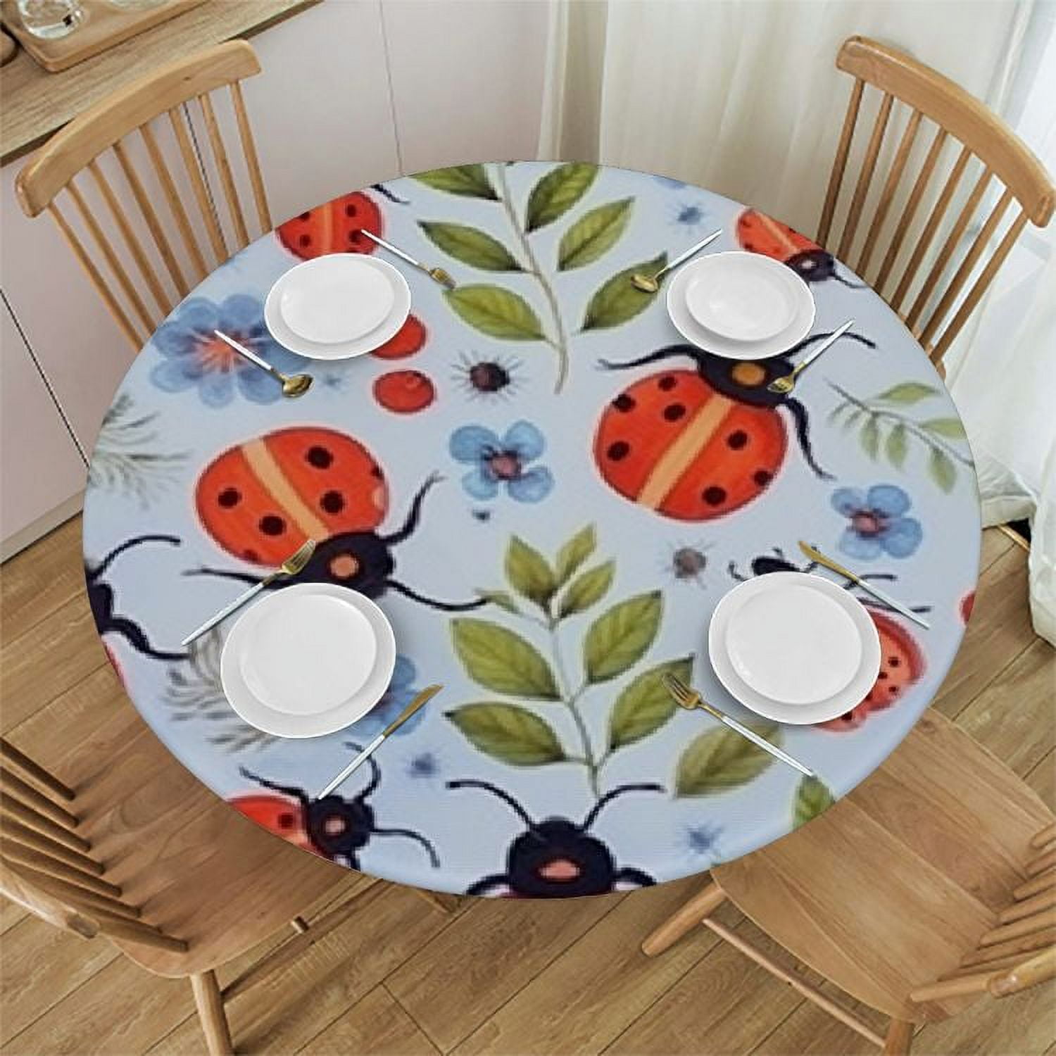 BCIIG Ladybug Flowers Leaves Round Table Cover Stain Resistant Washable ...