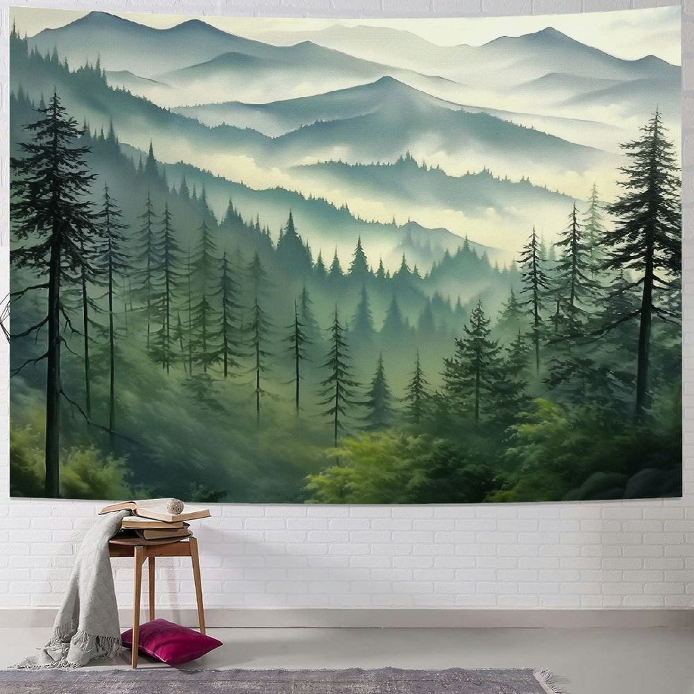 BCIIG Landscape Tapestry, Misty forest Foggy Mountain Wall Art ...