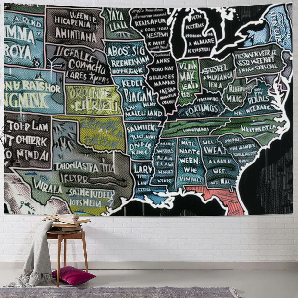 BCIIG Languages Colors Map Tapestry Wall Hanging Unique Style Graphic ...