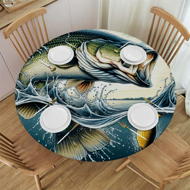 BCIIG Largemouth Bass Fish Fishing Water Splashing Round Table Cover ...