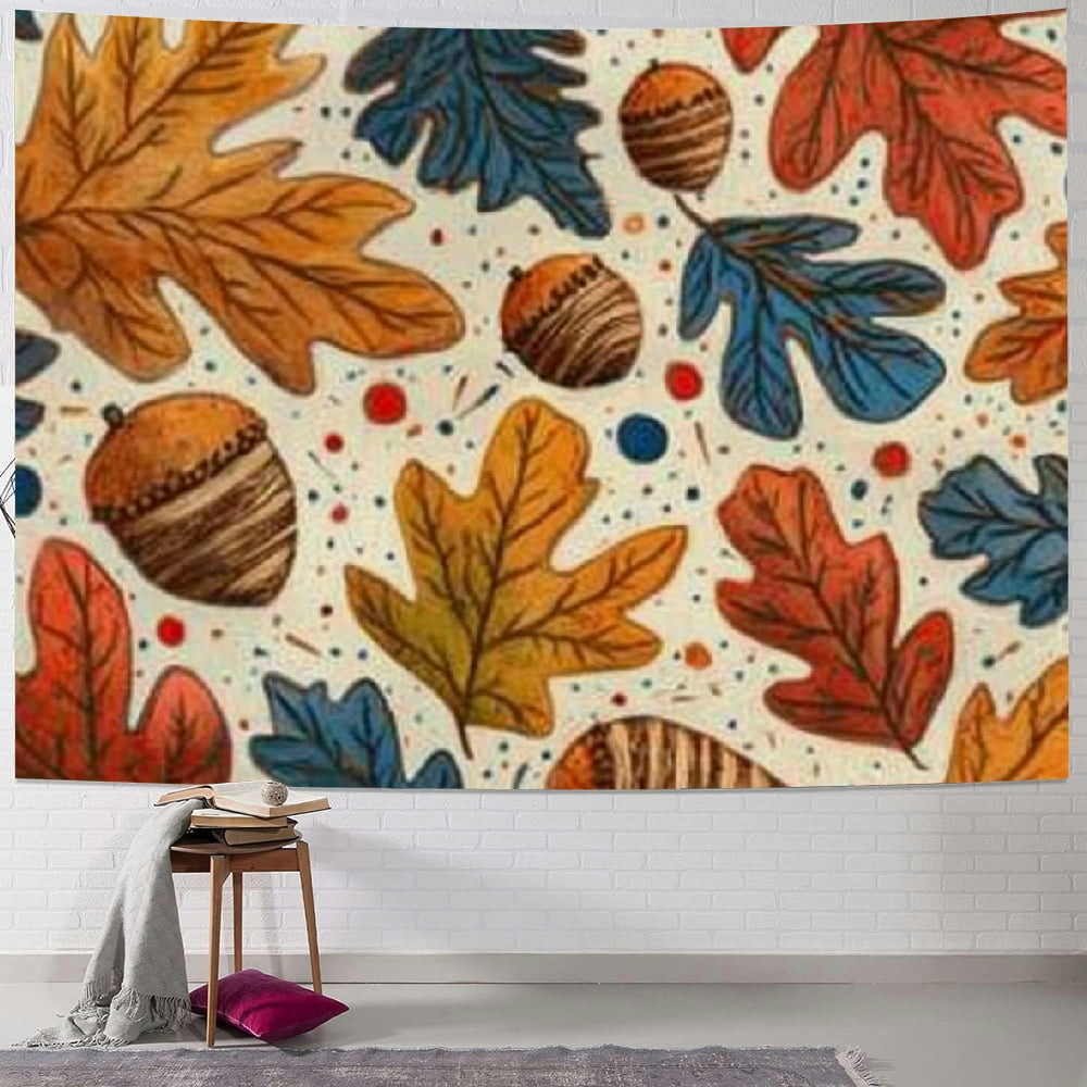 BCIIG Leaves Acorns Dots Tapestry Wall Hanging Unique Style for Home ...