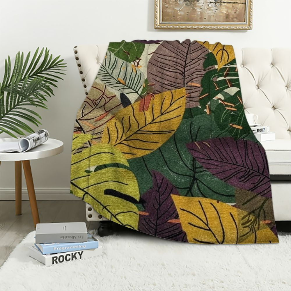 BCIIG Leaves Pattern Warm Lightweight Soft Fleece Blanket All Seasons ...