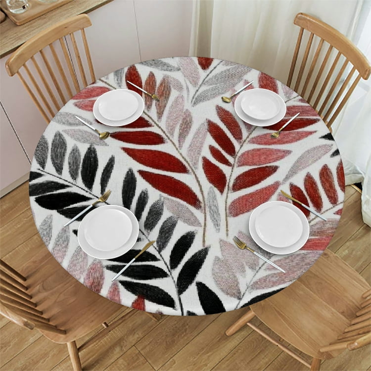 BCIIG Leaves Red Design Round Tablecloth Stain-Resistant Washable for ...
