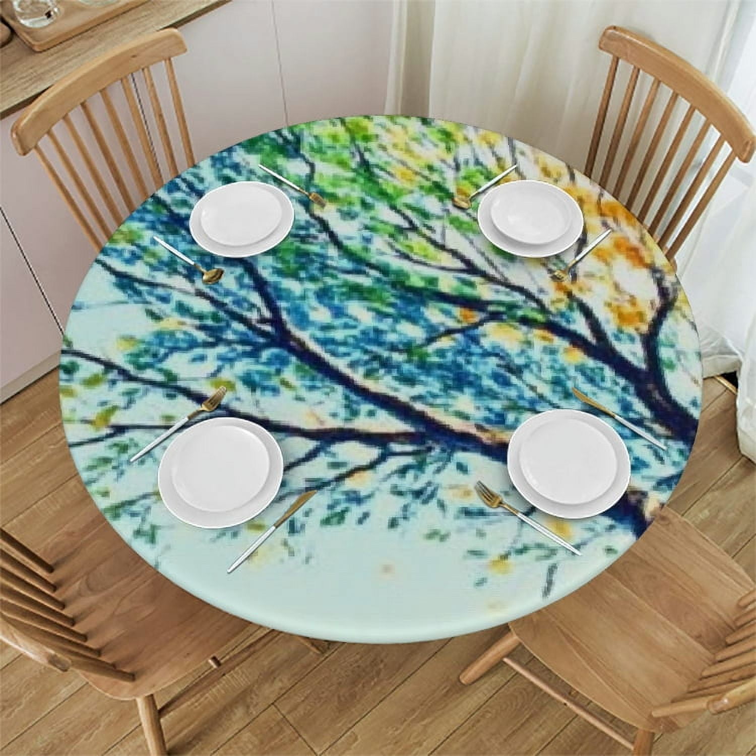 BCIIG Leaves Theme Round Tablecloth | Stain-Resistant, Washable ...