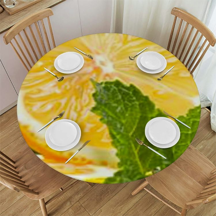 BCIIG Lemon Mint Water Round Tablecloth Stain-Resistant Washable ...