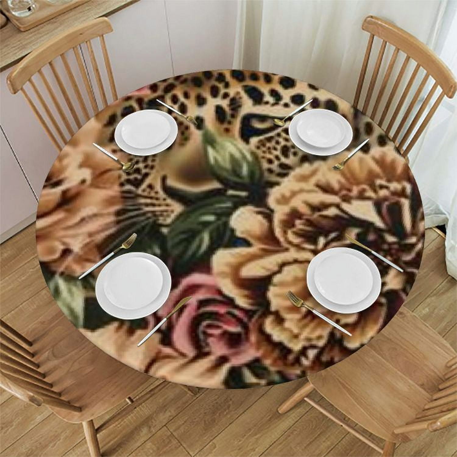 BCIIG Leopard Print Roses Round Table Cover Stain Resistant Washable ...