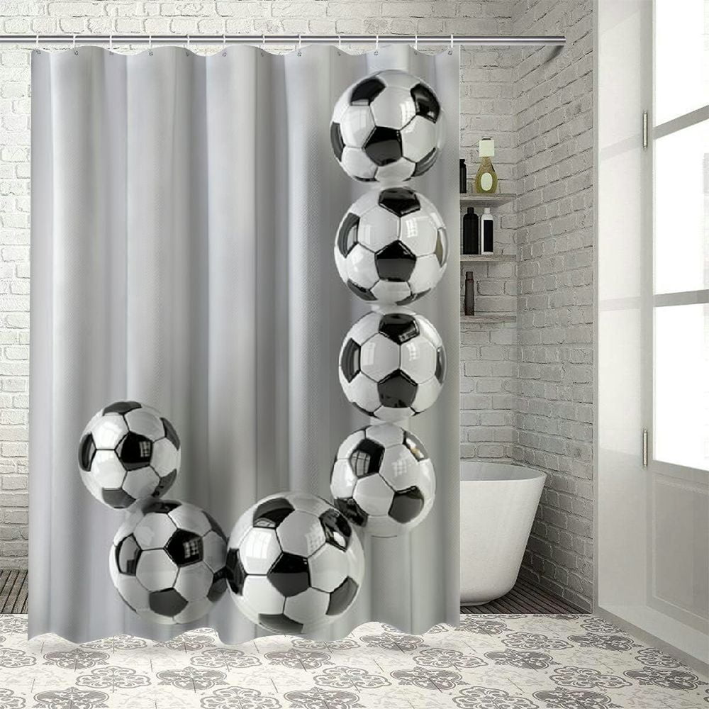 BCIIG Letter J Shower Curtain, Soccer Balls in The Form of a Letter ...