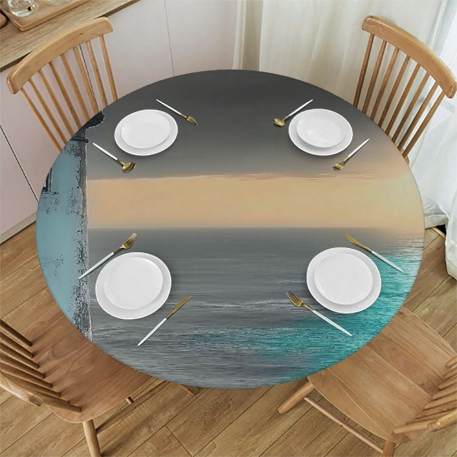 BCIIG Lighthouse Ocean Pier Round Tablecloth 100% Polyester Stain ...