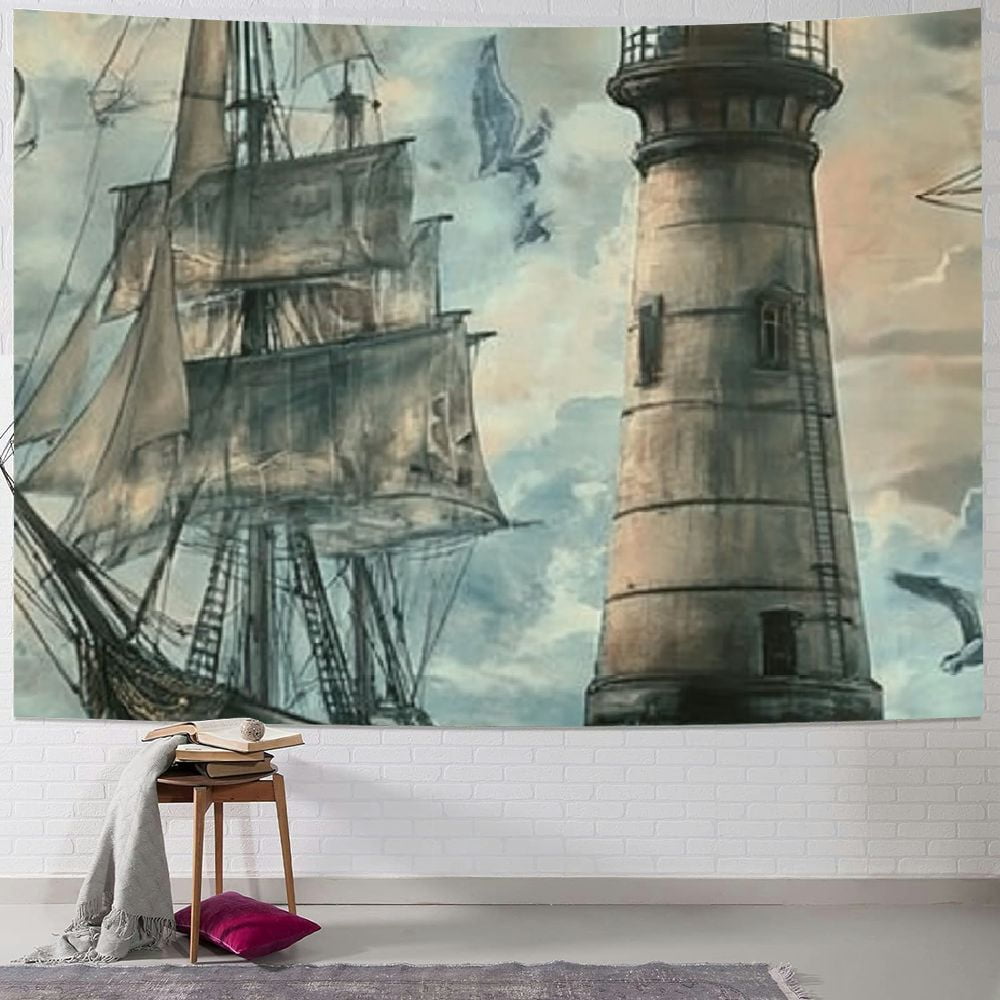 BCIIG Lighthouse Ship Ocean Tapestry Wall Hanging Unique Style for Home ...
