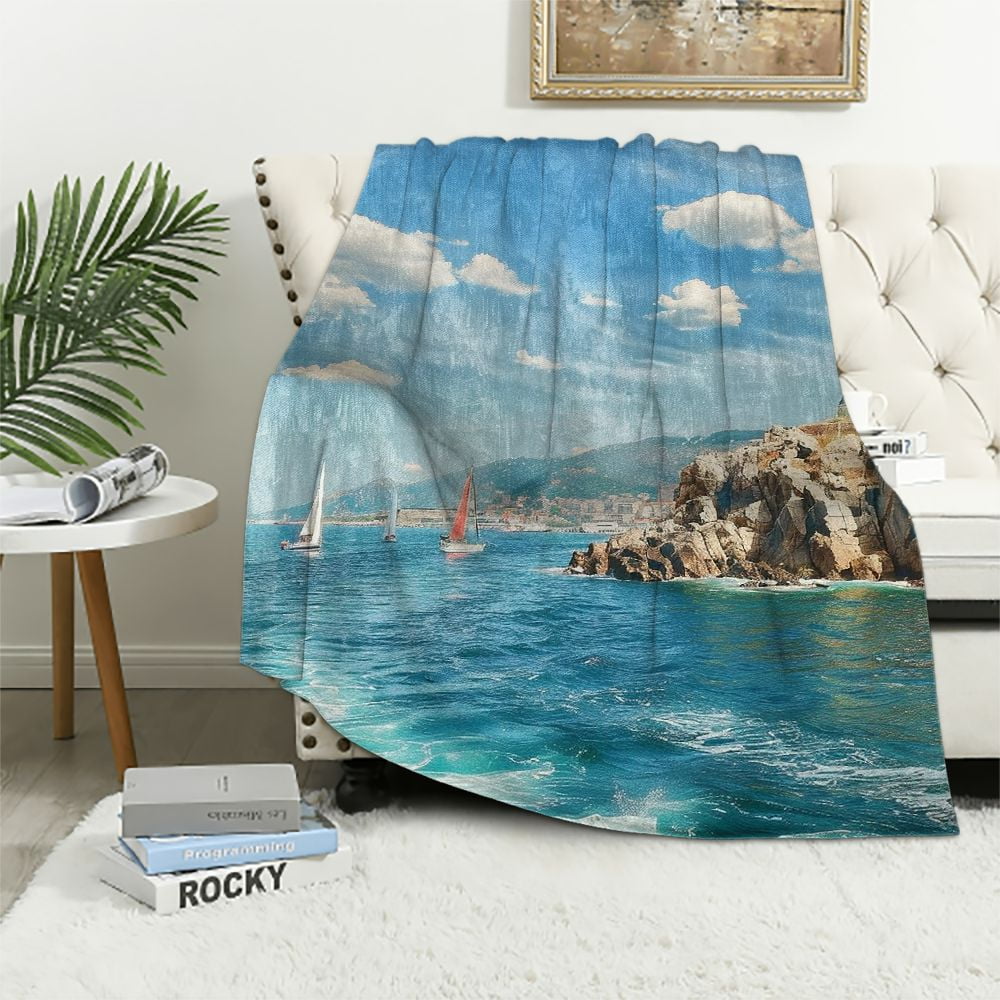 BCIIG Lighthouse Soft Flannel Fleece Throw Blanket, Day by The Seaside ...
