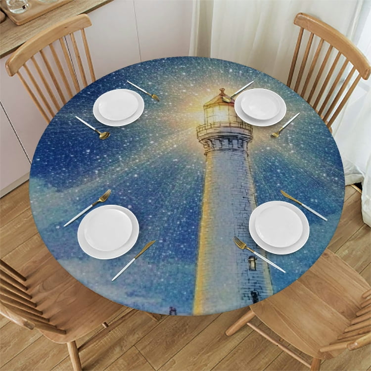 BCIIG Lighthouse Star Sky Round Tablecloth Stain-Resistant Washable 46 ...