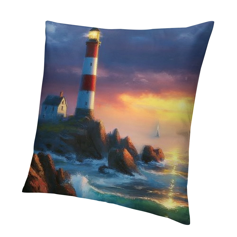 BCIIG Lighthouse Sunset Rockyshore Throw Pillow Cover for Home 20x20in ...