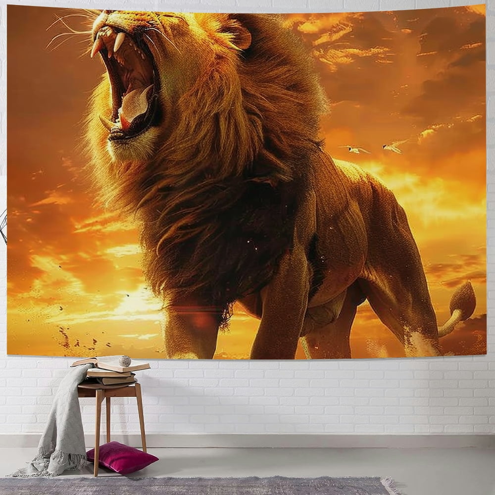 BCIIG Lion Sunset Roaring Tapestry Wall Hanging Unique Style Home Decor ...