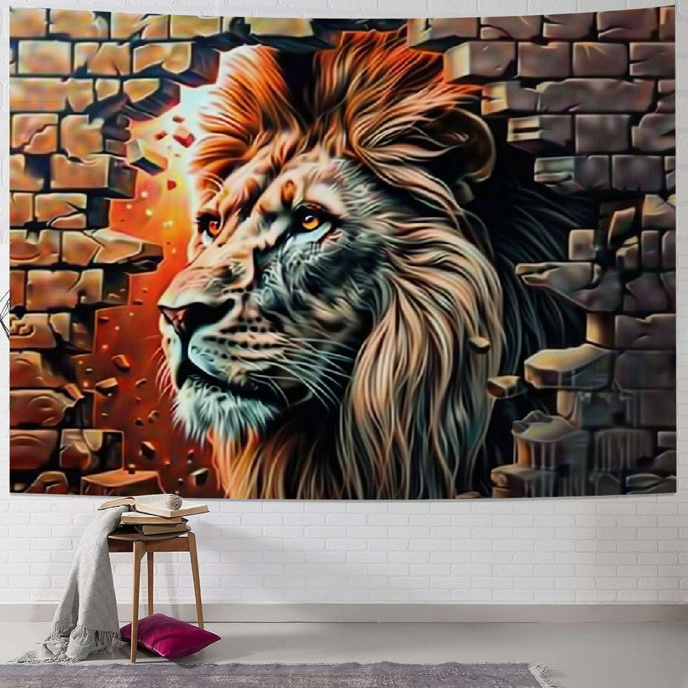 BCIIG Lion Tapestry, Classical Pose of a Wild Animal of Jungle Through ...