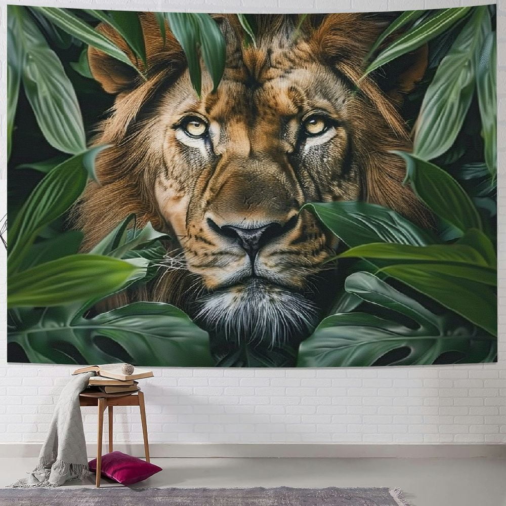 BCIIG Lion in Jungle Tapestries Tropical Green Plant Leaf Nature Life ...