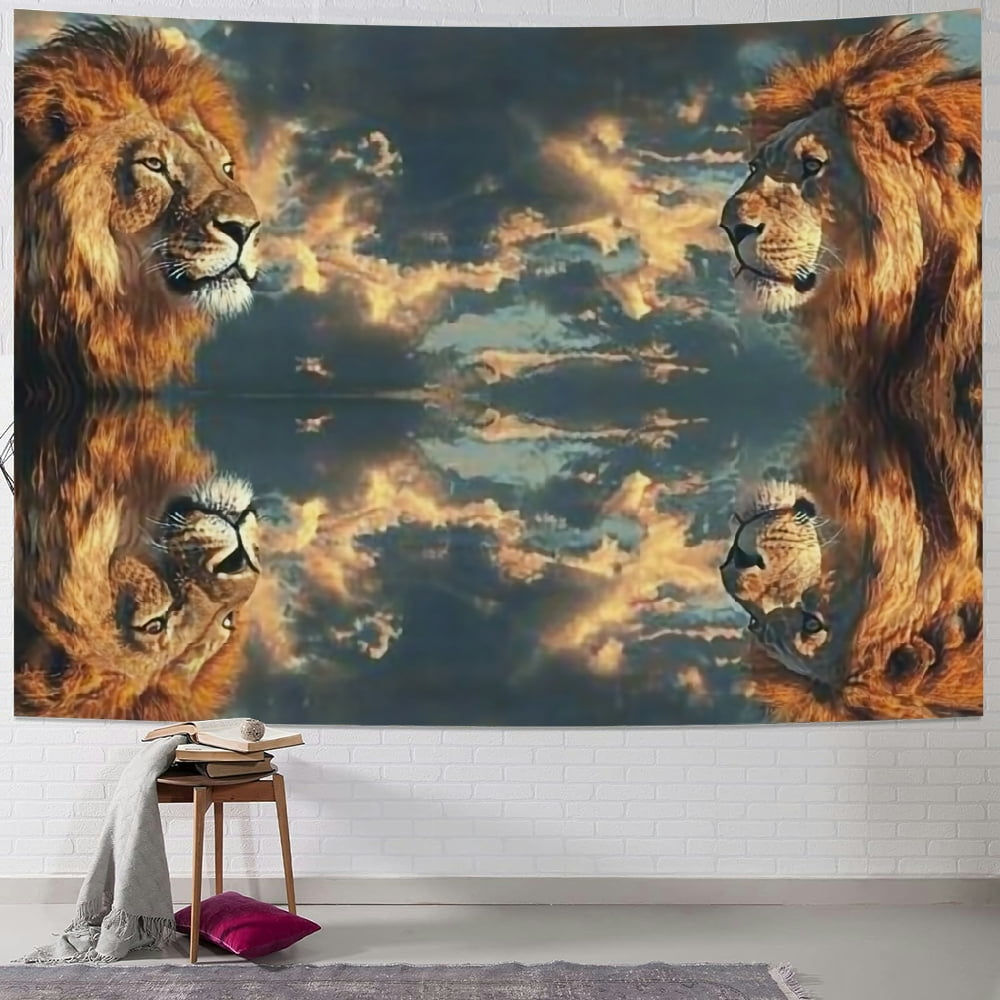 BCIIG Lions Reflection Surrealism Tapestry Wall Hanging Unique Style ...