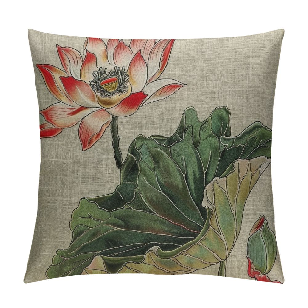 BCIIG Lotus Cushion Cover,Chinese-Style Lotus Water Lily Flower Art ...
