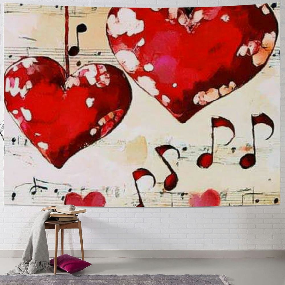 BCIIG Love Heart Print Tapestry Girl Red Heart Romantic Theme Tapestry ...