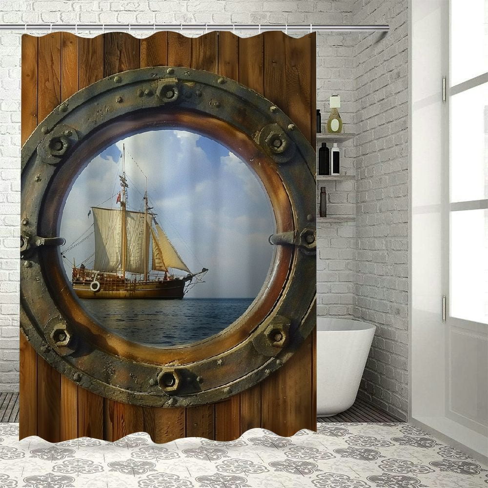 BCIIG Marine Shower Curtain, Ship Window with a Tourist Cruise Motif ...