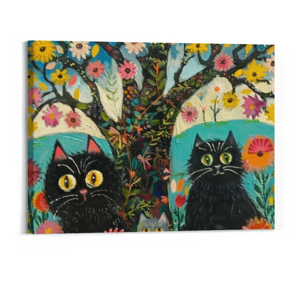 BCIIG Maud Lewis Three Black Cats-2" Art Canvas Wall Art Landscape ...