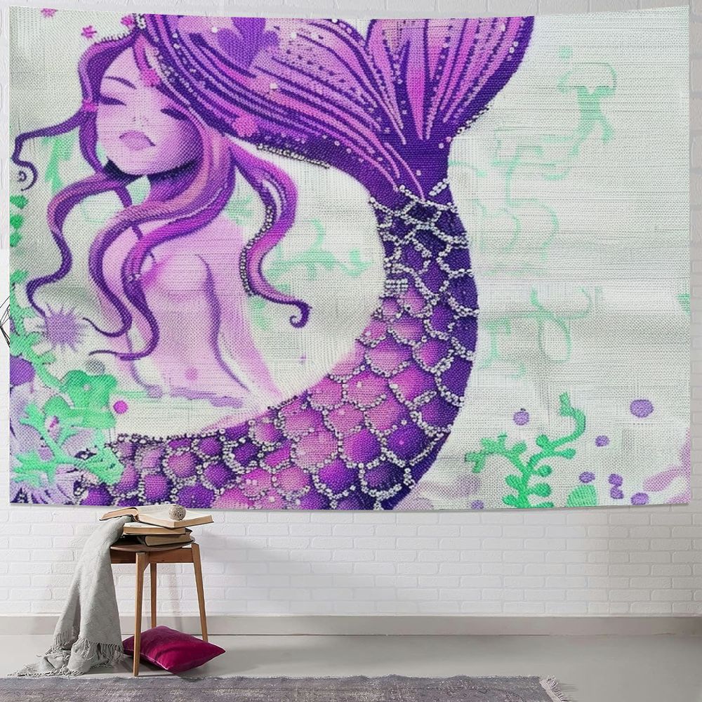 BCIIG Mermaid Fish Tail Bow Tapestry Wall Hanging Unique Style Graphic ...