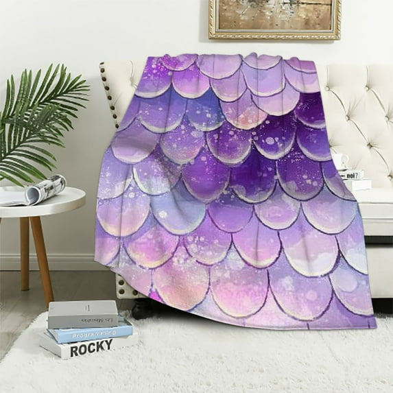 BCIIG Mermaid Scales Fleece Throw Blanket for Kids Boys Girls Purple ...
