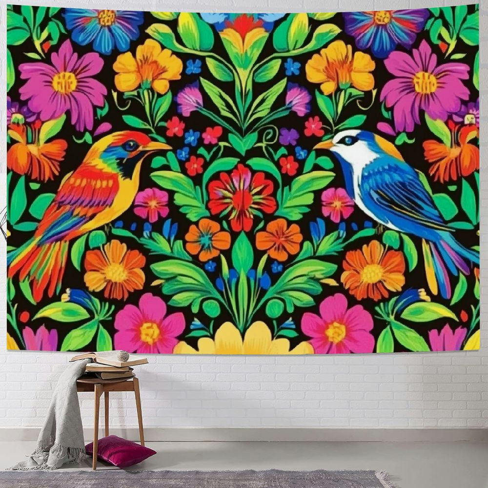 BCIIG Mexican Tapestry, Cute Bright Colorful Ethnic Floral Birds ...