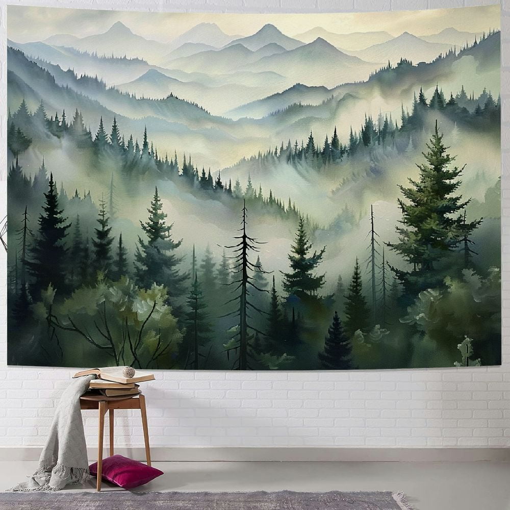 BCIIG Misty Forest Tapestry, Nature Mountain Tapestry Wall Hanging ...