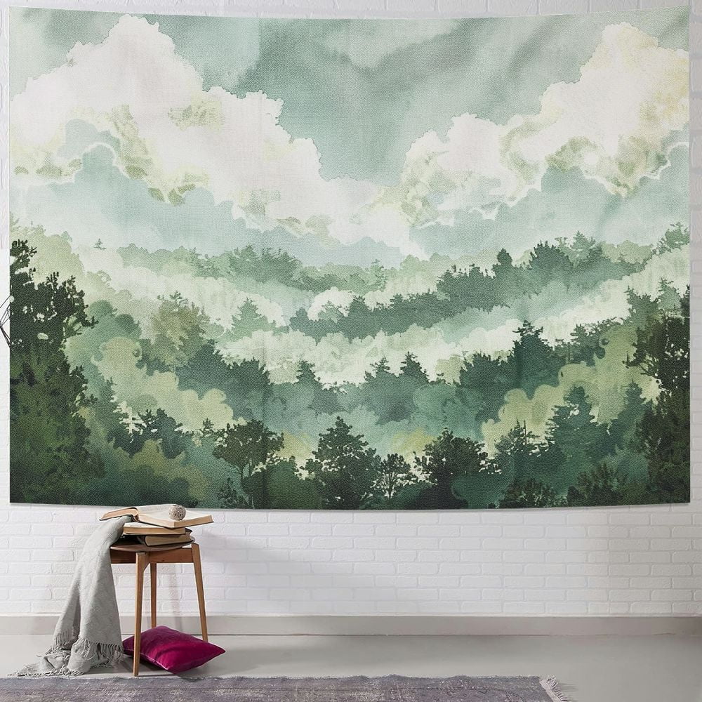 BCIIG Misty Mountain Tapestry Wall Hanging Foggy Forest Tree Nature ...