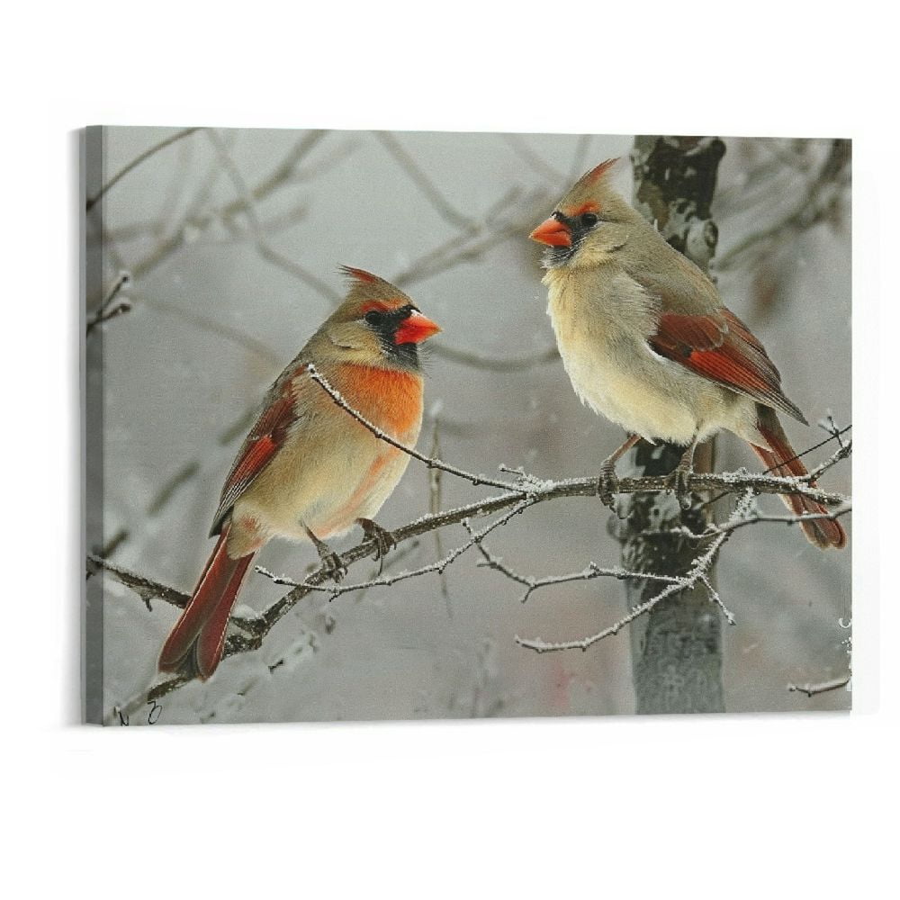BCIIG - Modern Canvas Painting Wall Art Birds Red Cardinal on Snowy ...