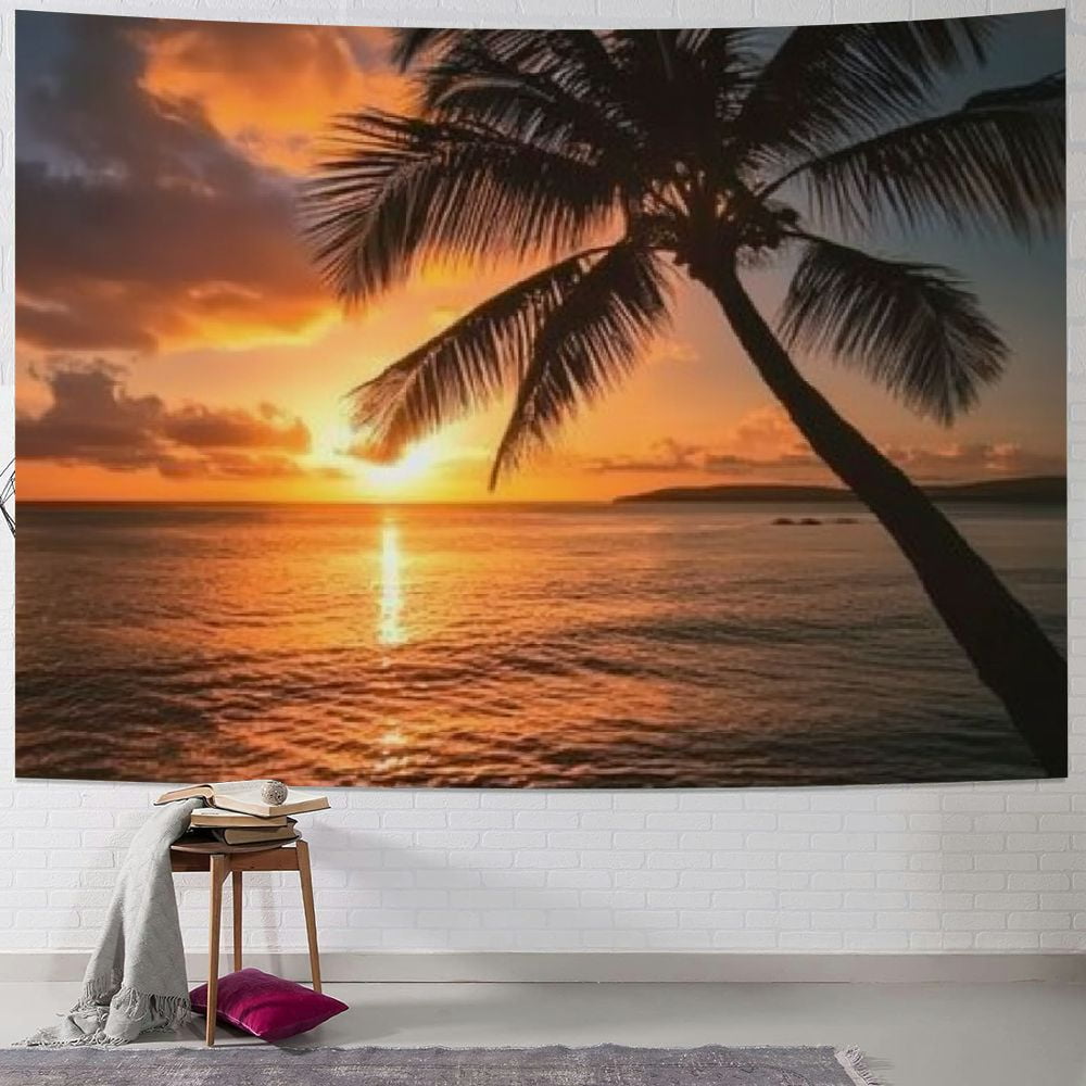 BCIIG Modern Wall Tapestry, Palm Tree Sunset Beach Print Large ...