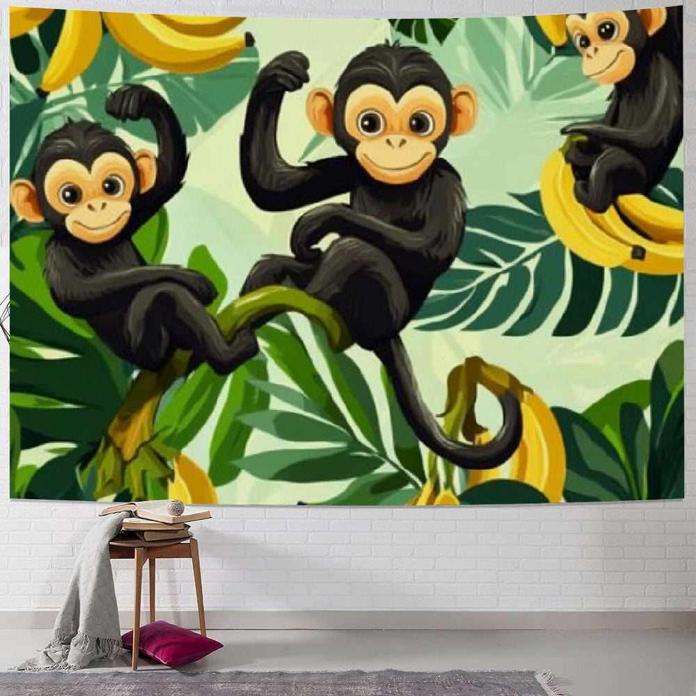 BCIIG Monkey Bananas Tapestry Wall Hanging For Kids Cute Zoo Animal ...