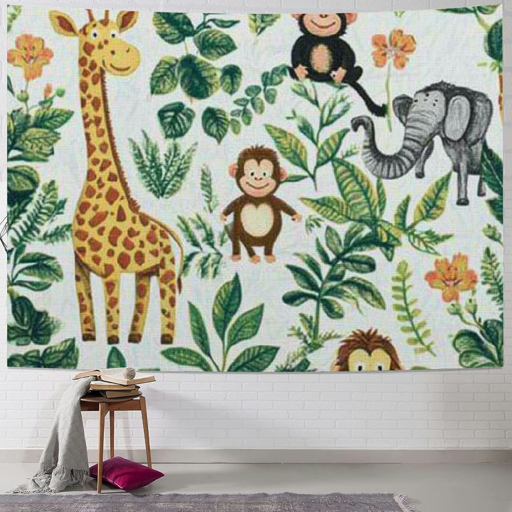 BCIIG Monkey Giraffe Jungle Tapestry Wall Hanging Unique Style for Home ...