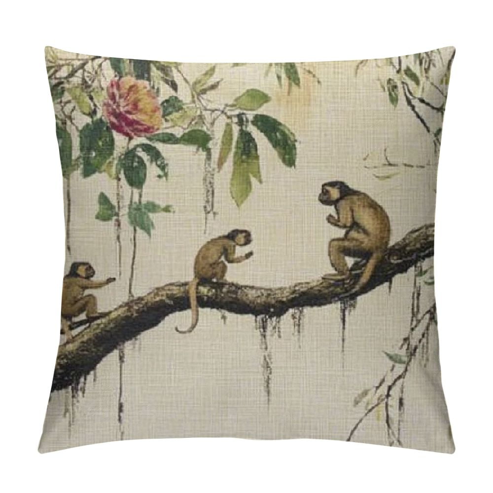 BCIIG Monkeys Tree Bird Graphic Decorative Throw Pillow Cover for Home ...
