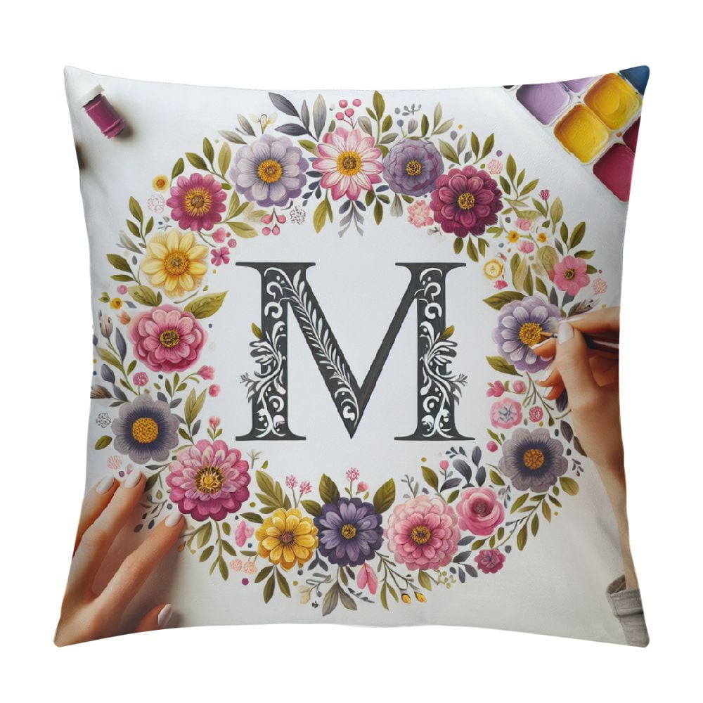 BCIIG Monogram Letter Pillow Covers 18x18 Inch Floral Decorative ...