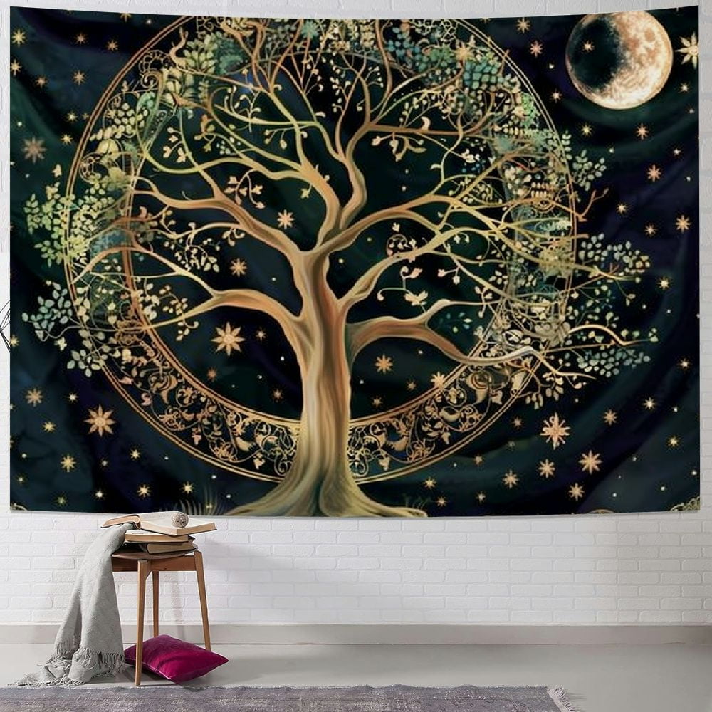 BCIIG Moon Phase Tree of Life Tapestry Nature Flower Plant Butterfly ...