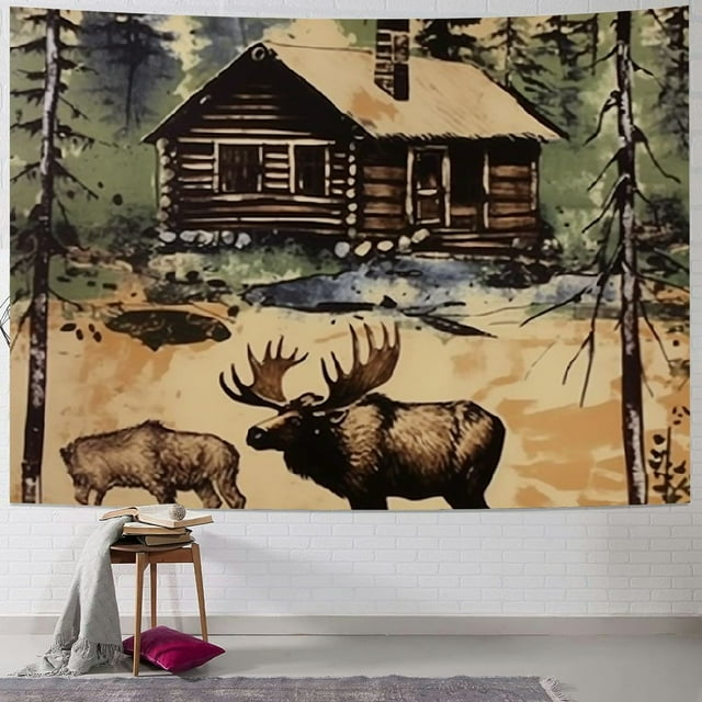 BCIIG Moose Cabin Trees Tapestry Wall Hanging Unique Style Graphic ...