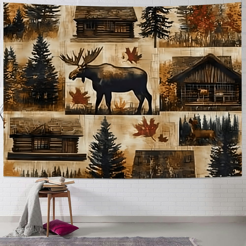 BCIIG Moose Cabin Trees Tapestry Wall Hanging Unique Style Graphic ...