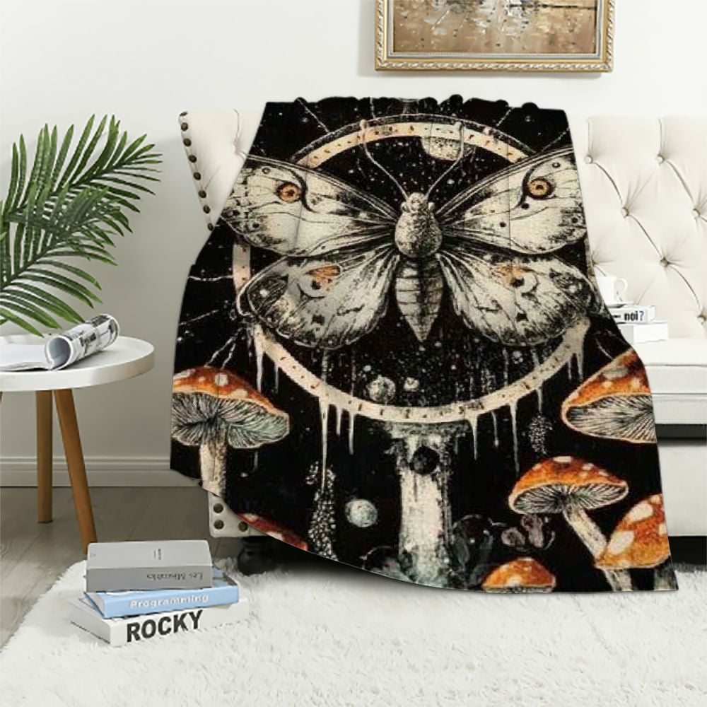 BCIIG Moth Mushroom Gothic Flannel Blanket Gift Witchy Mysterious Moon ...