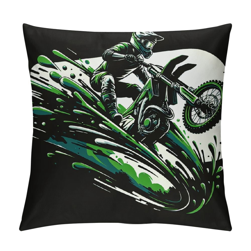 BCIIG Motorcycle Pillow Cover 20x20 Inch Green Fluorescent Racing ...