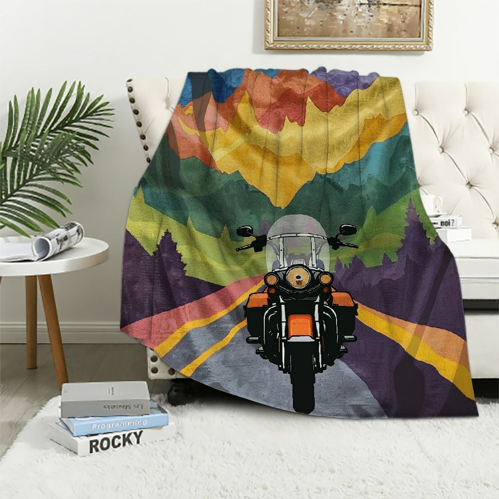 BCIIG Motorcycle Soft Flannel Fleece Throw Blanket, Rider Adventure in ...